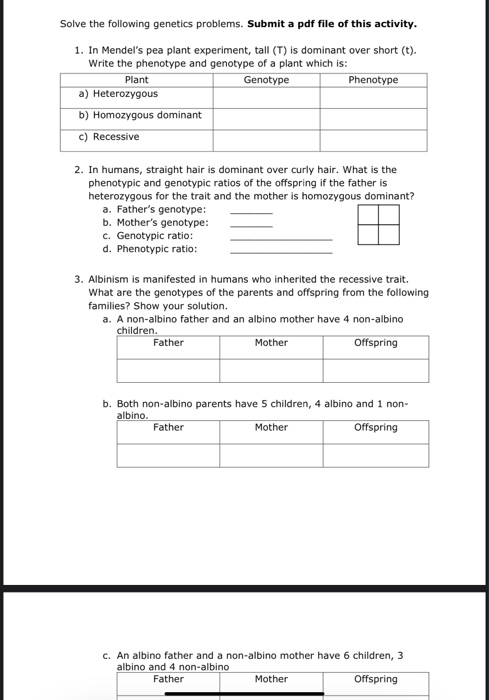 Solved Solve the following genetics problems. Submit a pdf | Chegg.com
