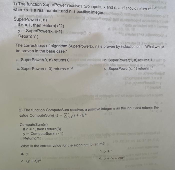 Solved 3) The function SuperPower receives two inputs, x and | Chegg.com