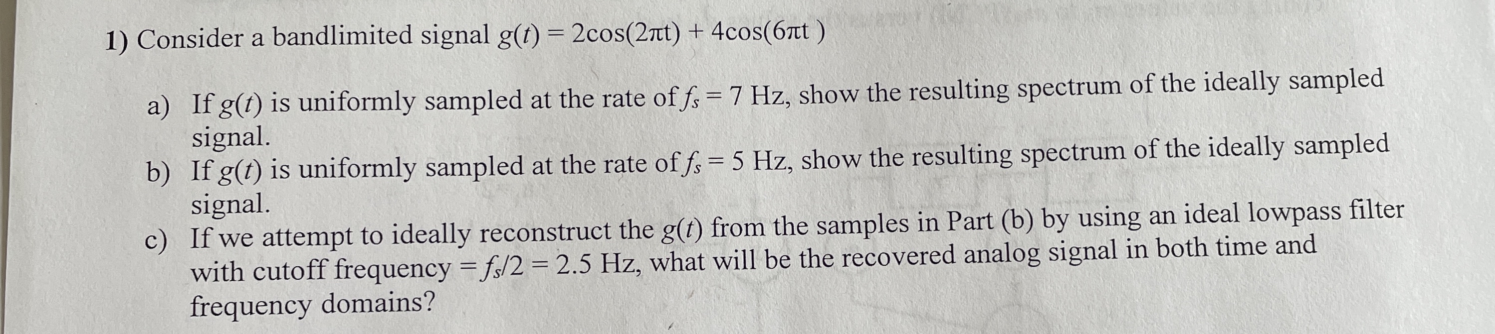 Solved Consider a bandlimited signal | Chegg.com