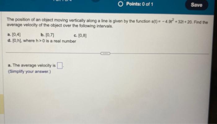 Solved The position of an object moving vertically along a | Chegg.com