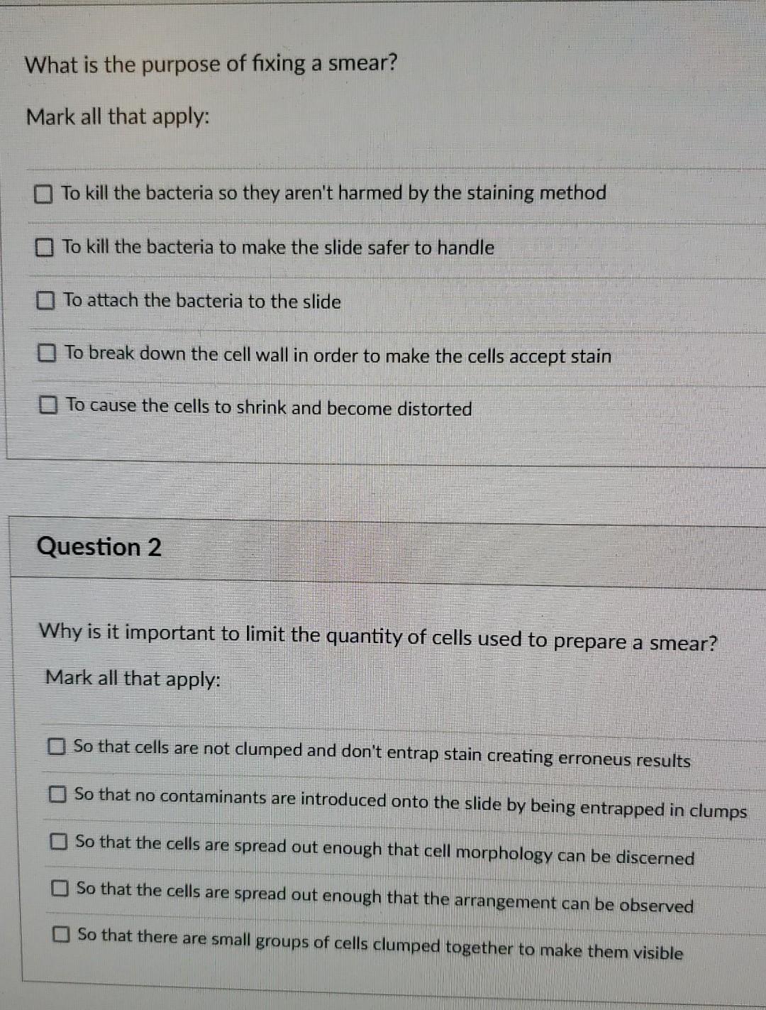 Solved What is the purpose of fixing a smear? Mark all that | Chegg.com