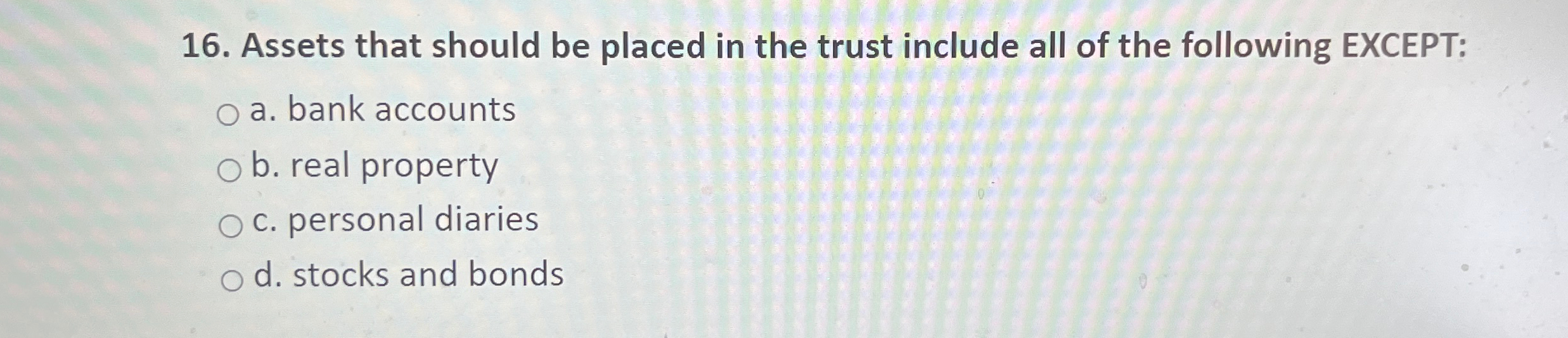 Solved Assets that should be placed in the trust include all | Chegg.com