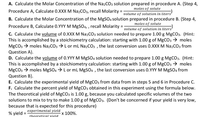Solved A. Calculate the Molar Concentration of the Na2CO3 | Chegg.com