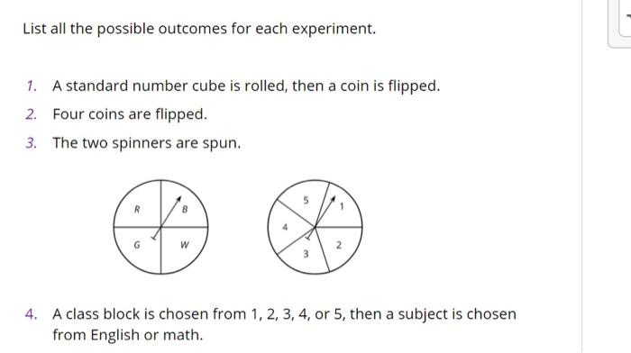 Solved List all the possible outcomes for each experiment. | Chegg.com