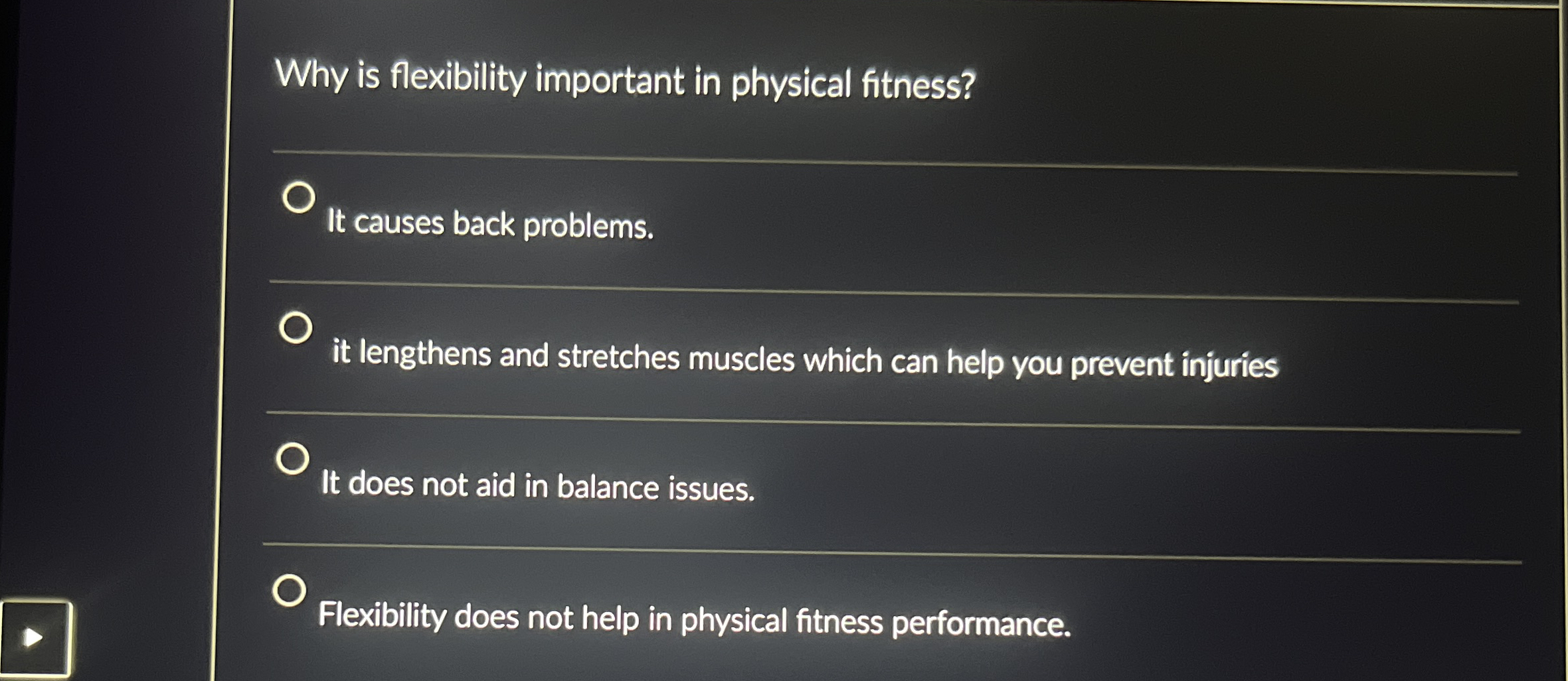 Solved Why is flexibility important in physical fitness?It | Chegg.com