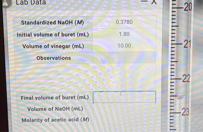 Solved A Lab Data - -20 Standardized NaOH (M) 0.3780 1.80 | Chegg.com