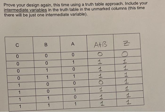 Solved Prove your design again, this time using a truth | Chegg.com