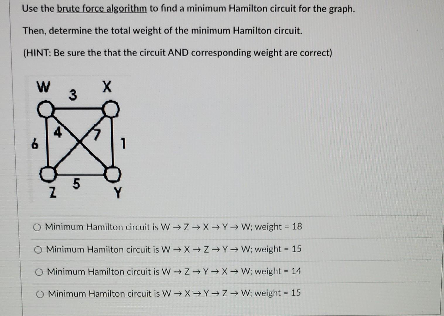 Solved Use the brute force algorithm to find a minimum | Chegg.com