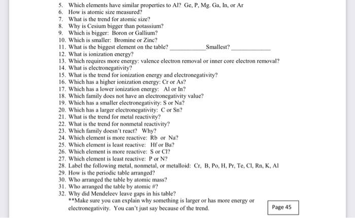 Solved 5. Which elements have similar properties to Al ? Ge, | Chegg.com