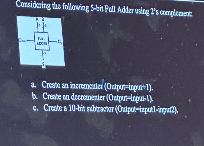Solved Considering the following 5-bit Full Adder using 2's | Chegg.com