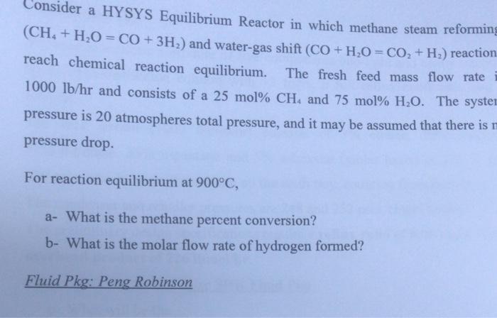 Solved Consider a HYSYS Equilibrium Reactor in which methane | Chegg.com