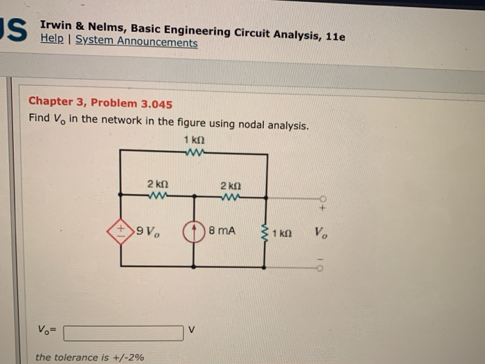 Solved IS Irwin & Nelms, Basic Engineering Circuit Analysis, | Chegg.com