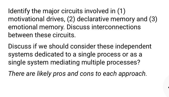 Solved Identify the major circuits involved in (1) | Chegg.com
