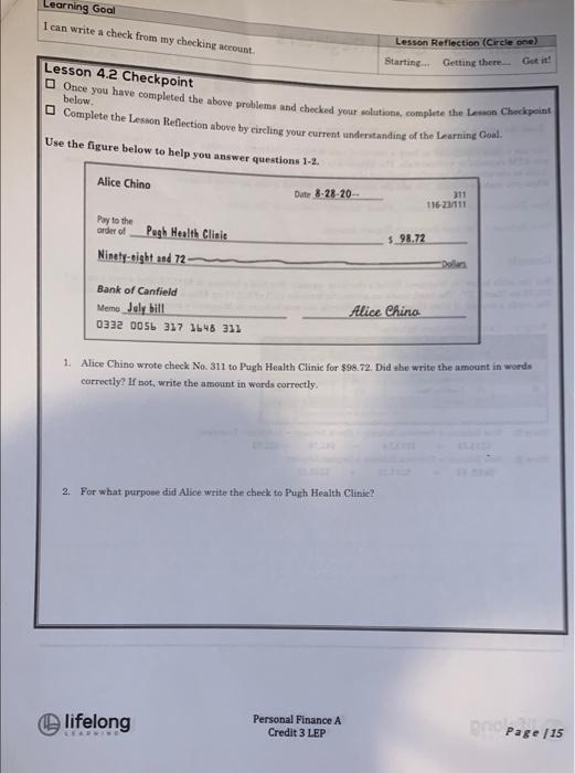 Solved Lesson 4.2 Checkpoint Blarting Ge Getting there- Get | Chegg.com