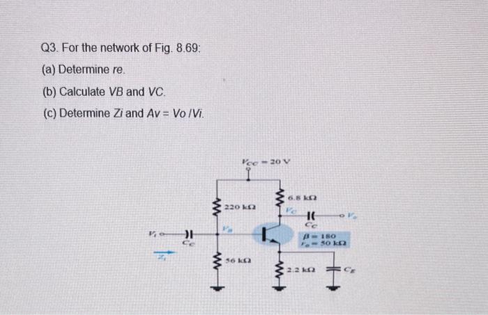 Solved Q3. For the network of Fig. 8.69: (a) Determine re. | Chegg.com