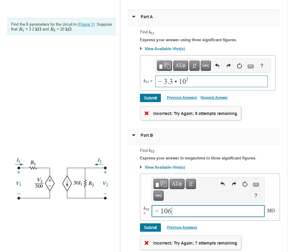 Solved Part AFind the b ﻿parameters for the circuit in | Chegg.com