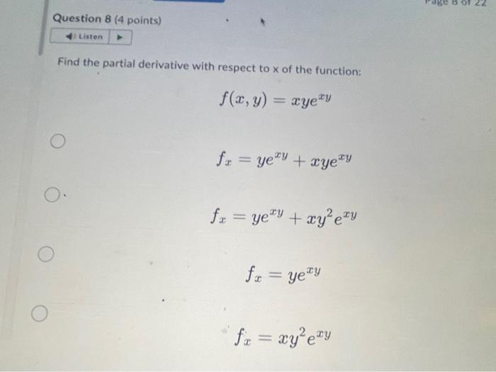 Solved Find the partial derivative with respect to x of the | Chegg.com