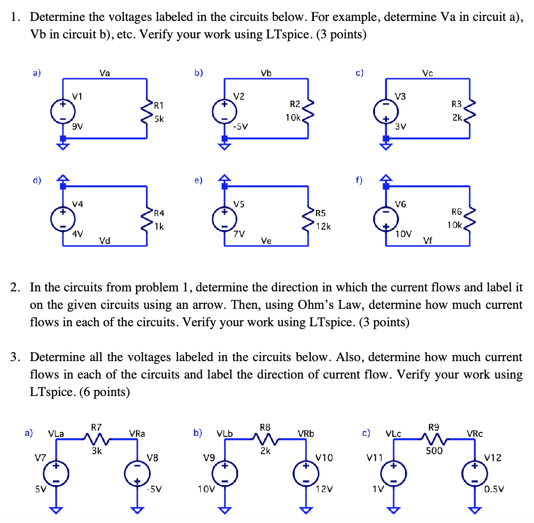 Solved Determine the voltages labeled in the circuits below. | Chegg.com