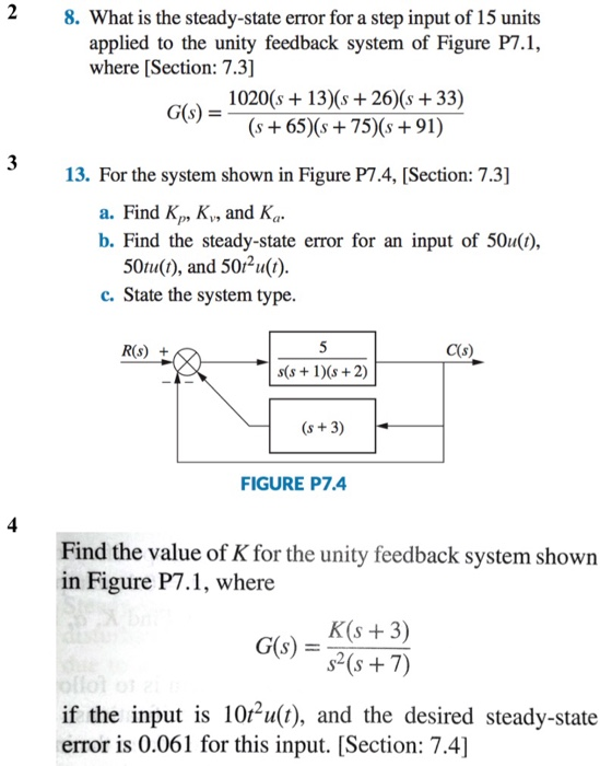 8. What is the steady-state error for a step input of | Chegg.com