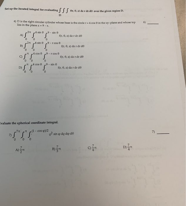 Solved Set up the iterated integral for evaluating SS ftr, | Chegg.com