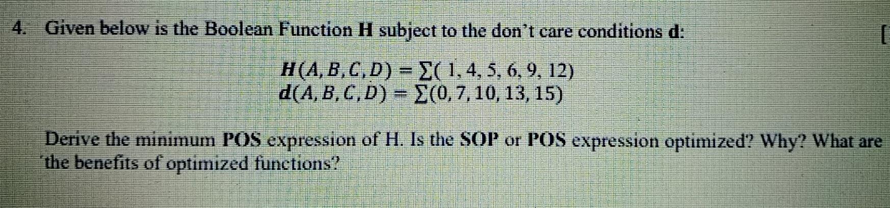 Solved 4 Given Below Is The Boolean Function H Subject To