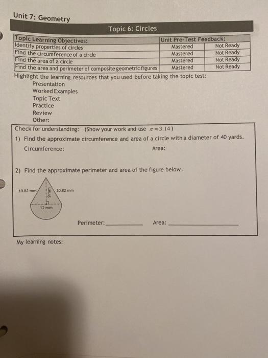 Solved Unit 7: Geometry Topic 6: Circles Topic Learning | Chegg.com