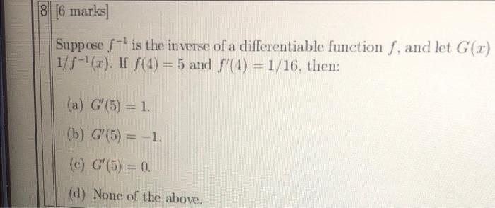 Solved Suppose f−1 is the inverse of a differentiable | Chegg.com