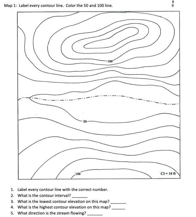 Solved Map 5: Contour this stream map. Label every line with | Chegg.com