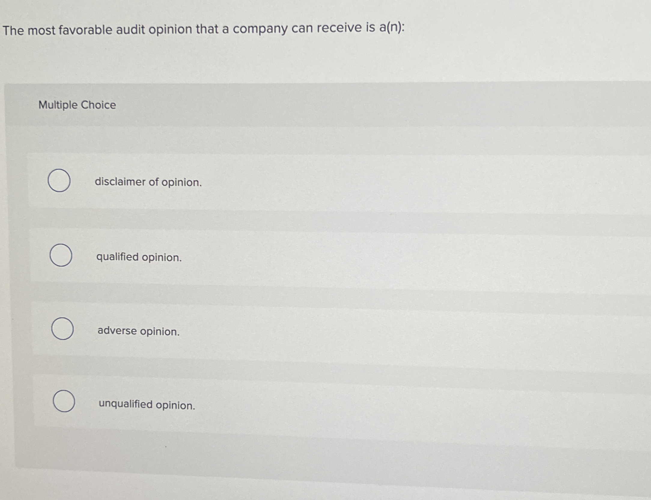 Solved The most favorable audit opinion that a company can | Chegg.com