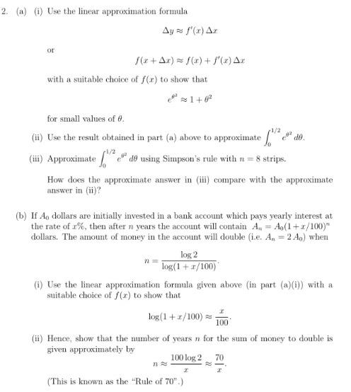 Solved 2. (a) (i) Use the linear approximation formula Ay = | Chegg.com