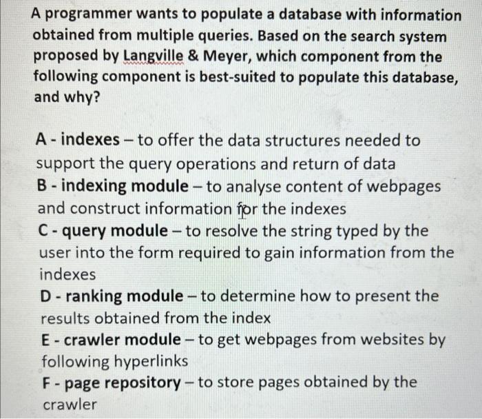 Solved A Programmer Wants To Populate A Database With 3292