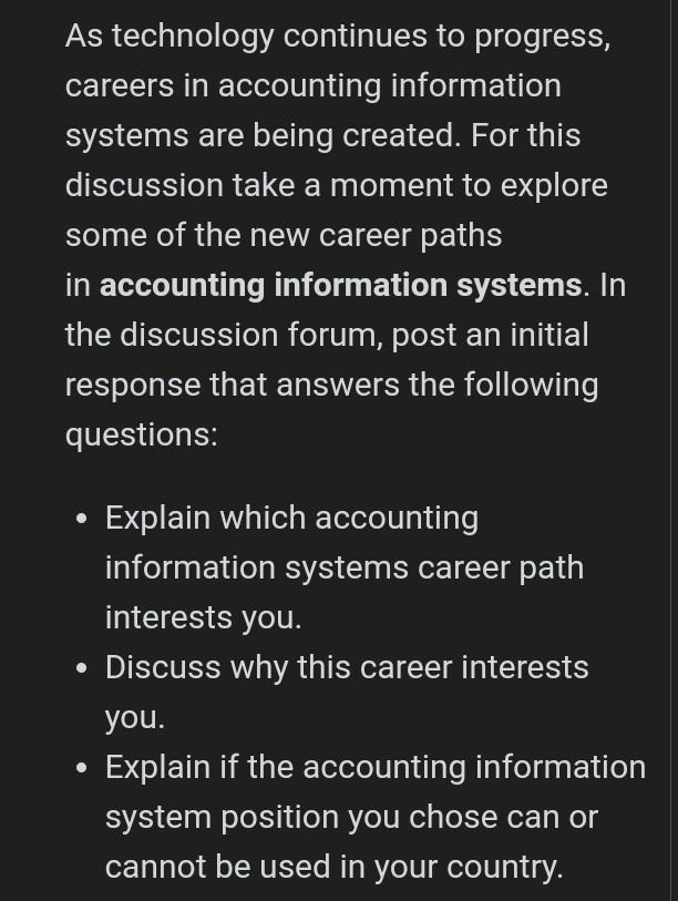 Solved As technology continues to progress, careers in | Chegg.com