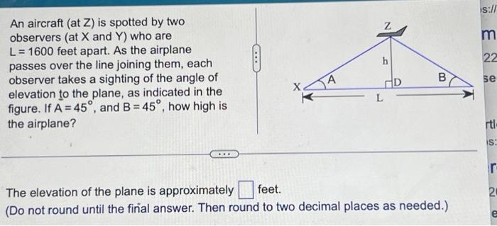 Solved An aircraft (at Z ) is spotted by two observers (at X | Chegg.com