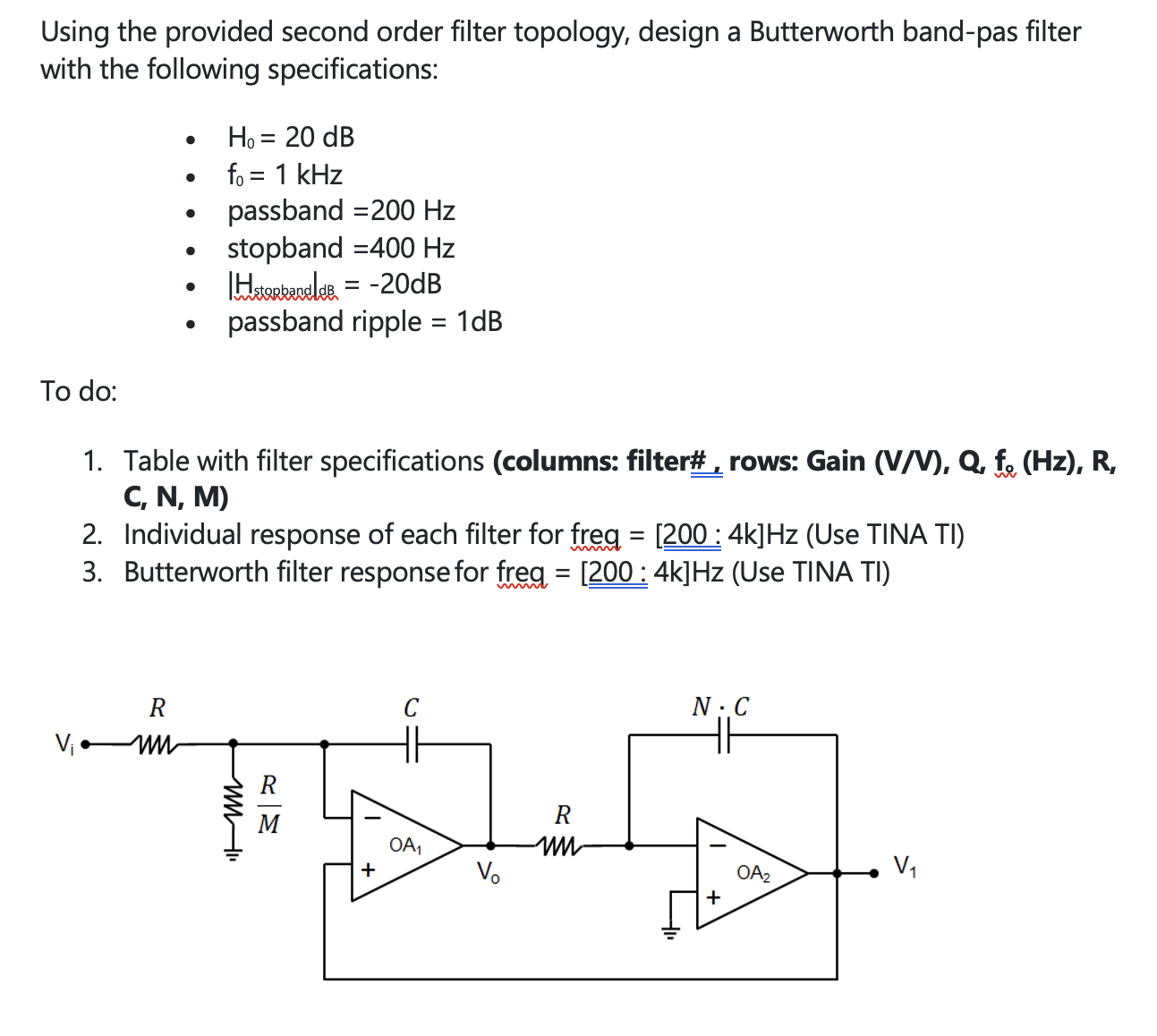 Solved Using the provided second order filter topology, | Chegg.com