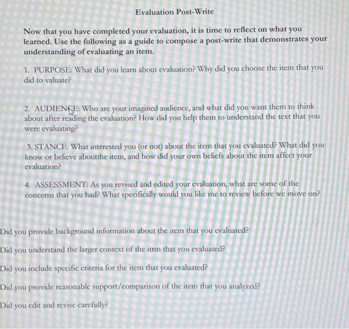 Now that you have completed your evaluation, it is | Chegg.com