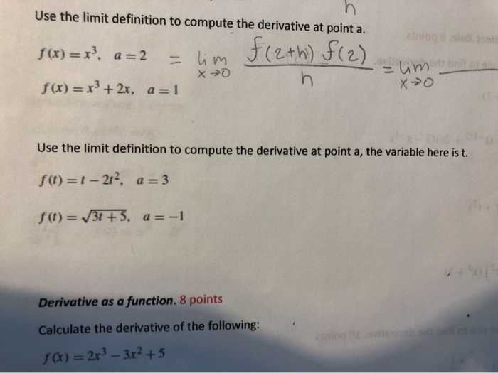 Solved nog Use the limit definition to compute the | Chegg.com
