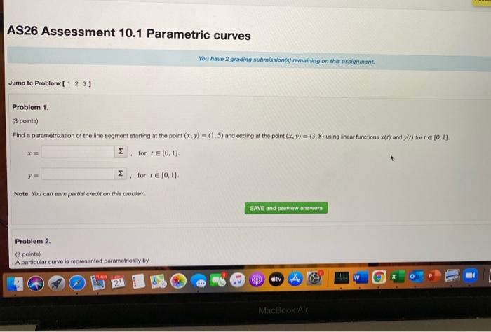 Solved AS26 Assessment 10.1 Parametric curves You have 2 | Chegg.com