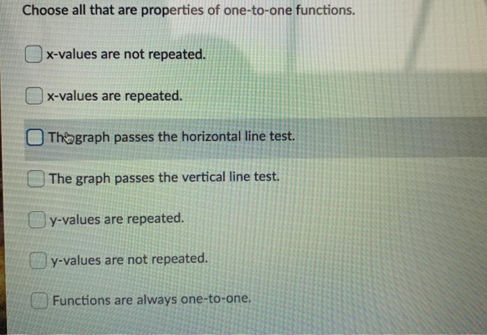 Solved Choose all that are properties of one-to-one | Chegg.com