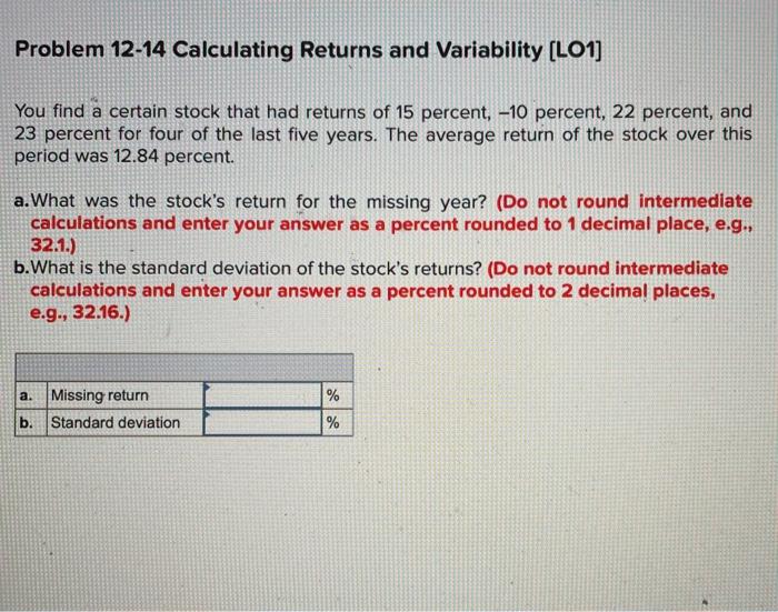 Solved Problem 12-14 Calculating Returns and Variability | Chegg.com