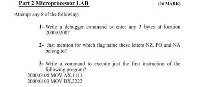 Solved Subject Name : Microprocessors 8086. Note : Choose | Chegg.com
