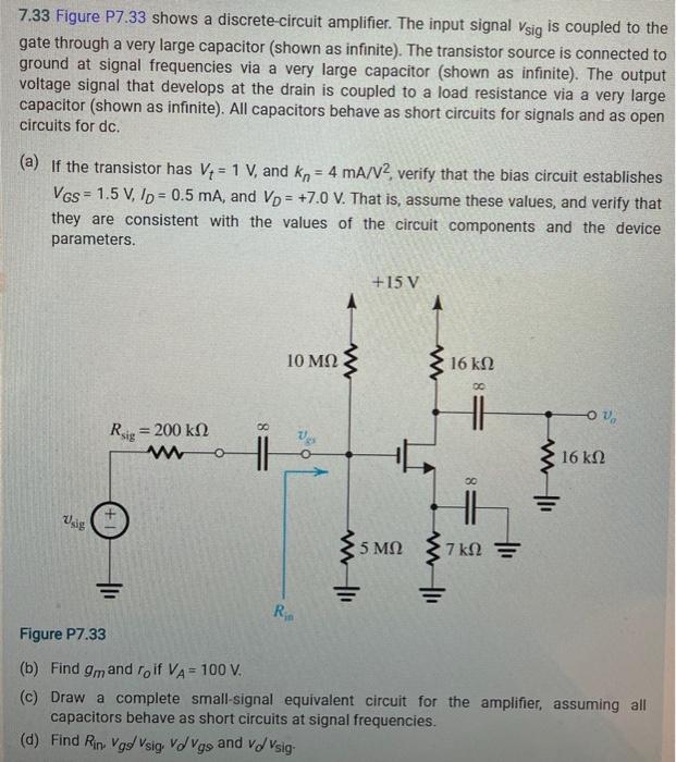 Solved 7.33 Figure P7.33 shows a discrete circuit amplifier. | Chegg.com