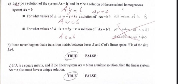 Solved a) Let y be a solution of the system Ax=b and let v | Chegg.com