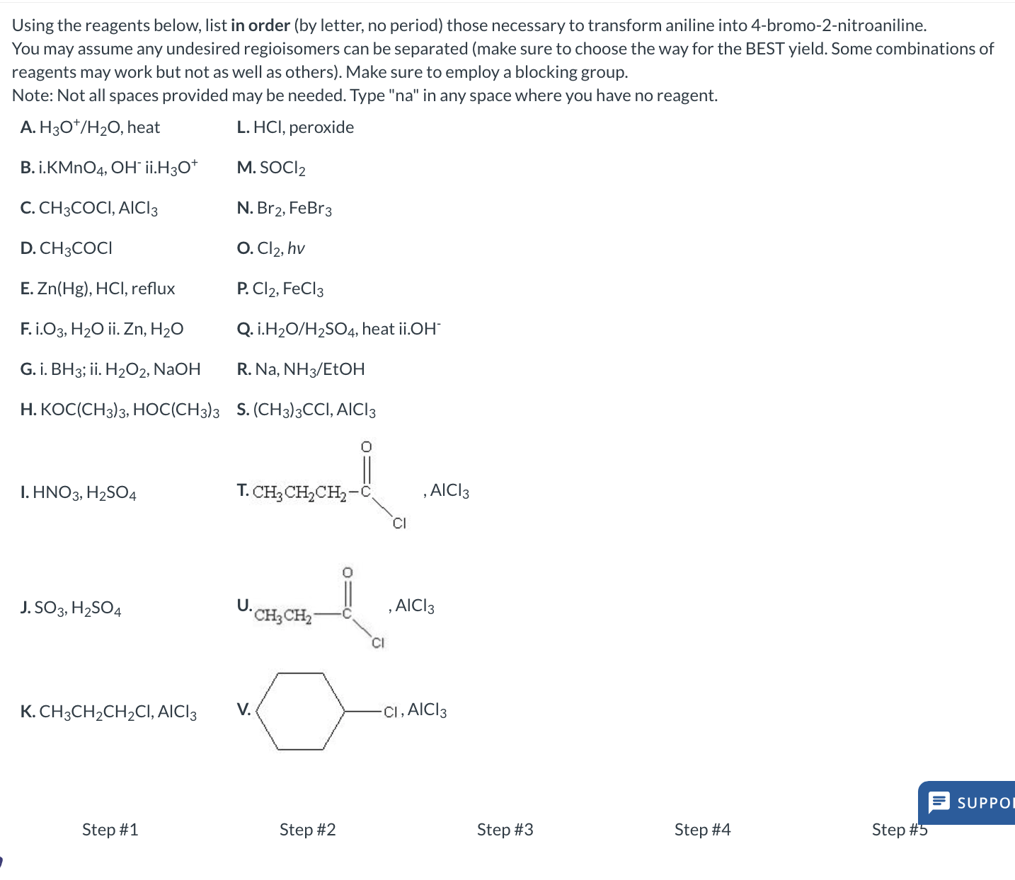 Solved Using the reagents below, list in order (by letter, | Chegg.com