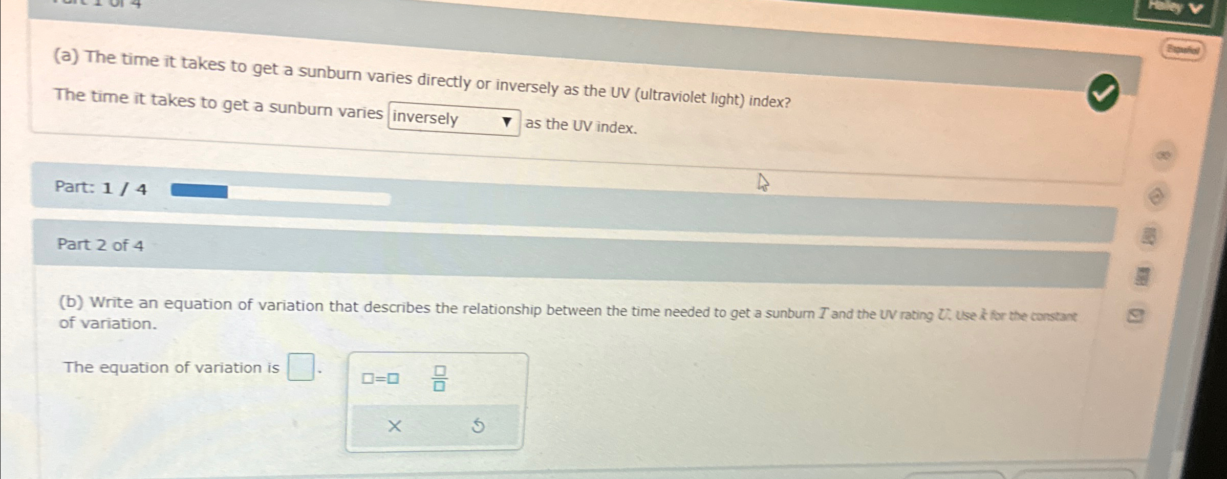 Solved (a) ﻿The time it takes to get a sunburn varies | Chegg.com