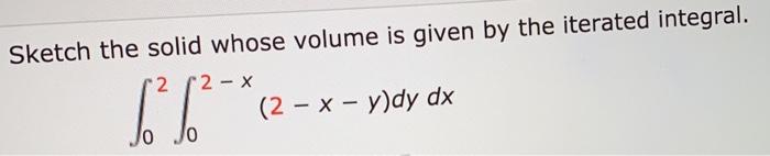 Solved Sketch the solid whose volume is given by the | Chegg.com