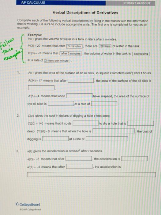 Solved AP CALCULUS STUDENT HANDOUT Verbal Descriptions of | Chegg.com