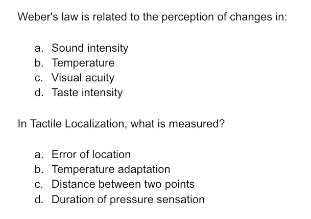 Solved Weber's law is related to the perception of changes | Chegg.com