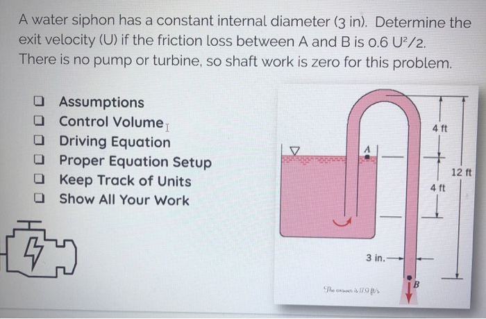 Solved A water siphon has a constant internal diameter (3 | Chegg.com