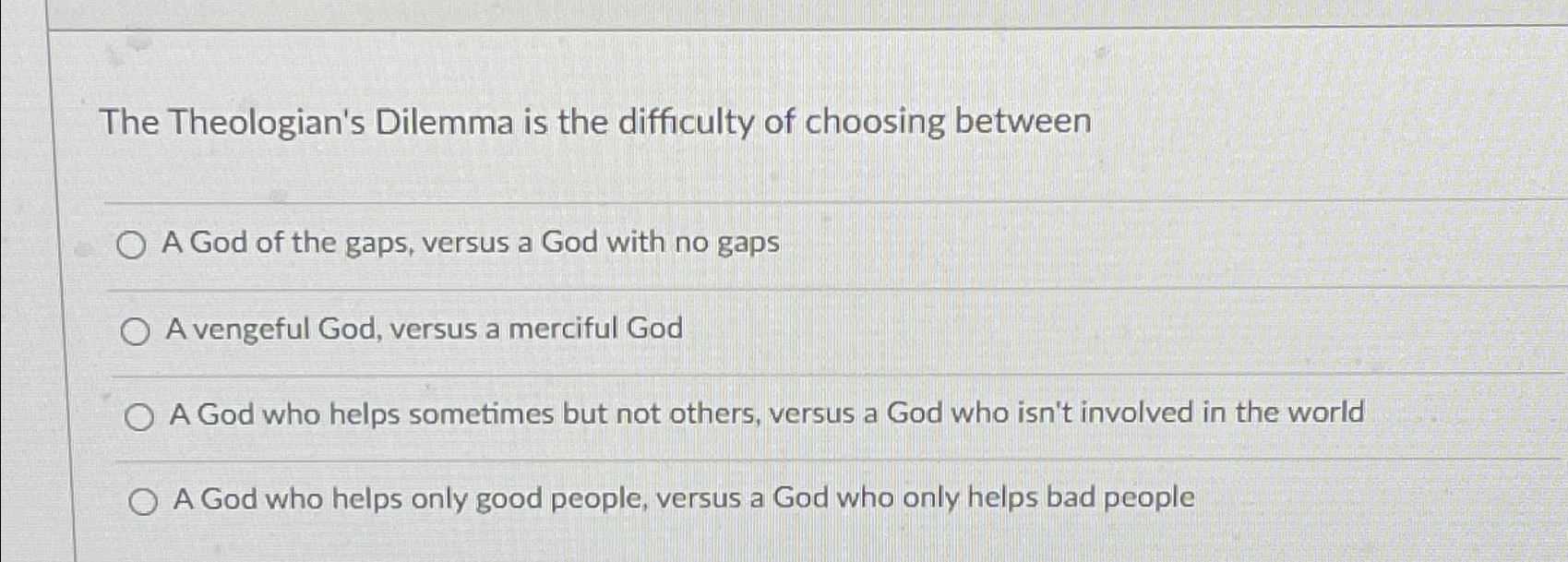 Solved The Theologian's Dilemma is the difficulty of | Chegg.com