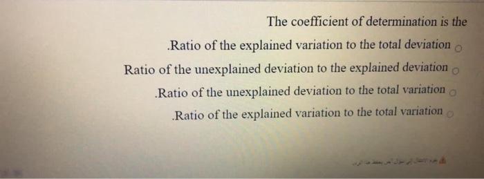 Solved The coefficient of determination is the Ratio of the | Chegg.com
